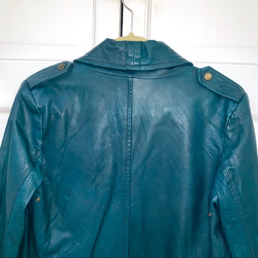 Double Breasted Teal Green Leather Jacket - Gem